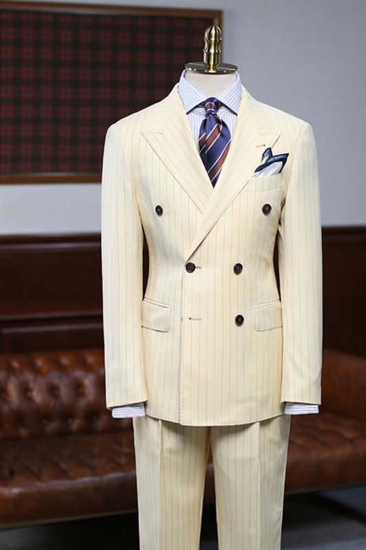 Penn New Arrival Yellow Stripe Double Breasted Custom Prom Suit ...