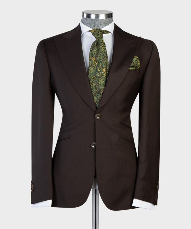 Earl Dark Brown Point Lapel Three Piece Men's Business Suit | Bradymensuit
