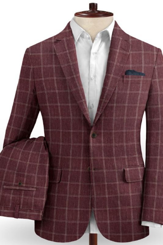 Men Steelgrey Linen Two Piece | Plaid Texture High Quality Prom Tuxedo ...
